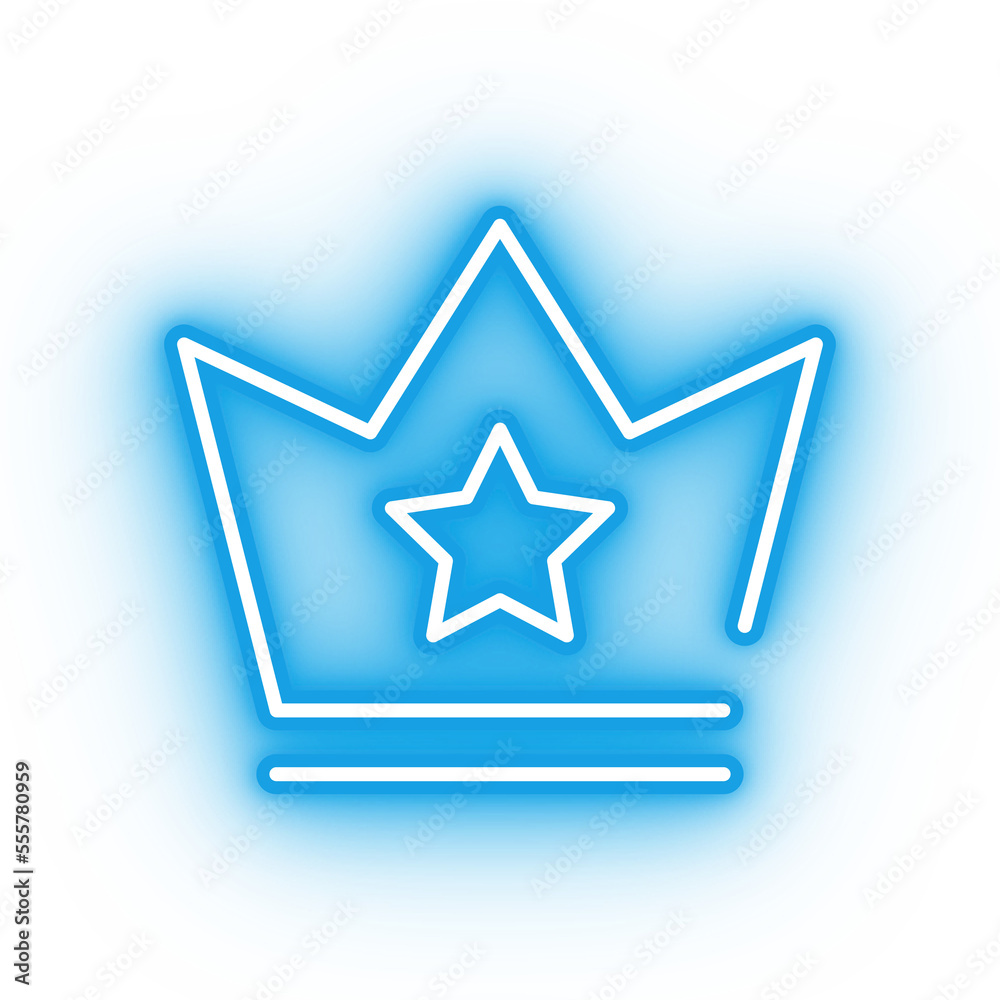 Neon blue crown, glowing royalty icon on transparent background Stock ...