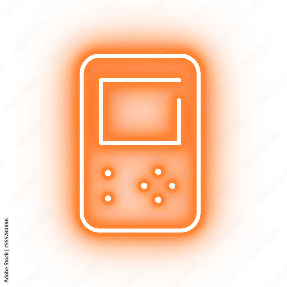 Neon orange gameboy, glowing retro game icon on transparent background ...