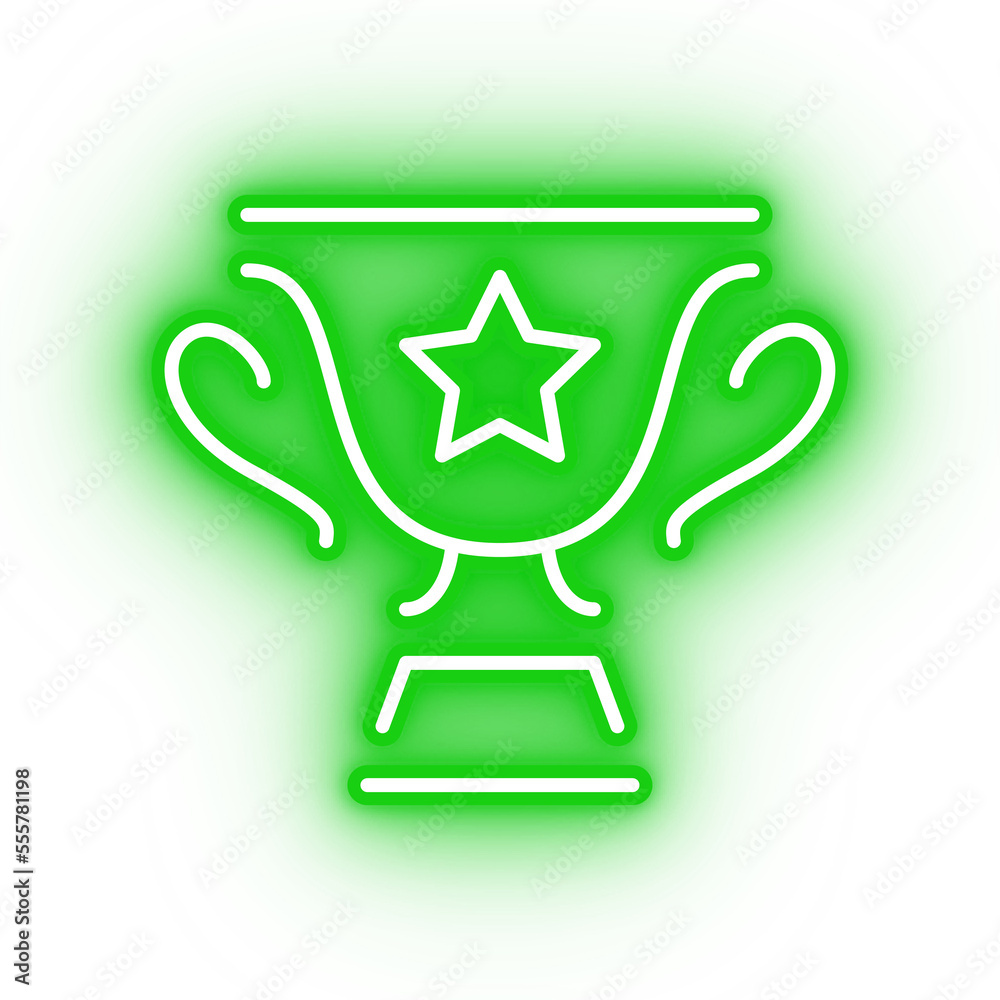 Neon green trophy, glowing winner cup icon on transparent background ...