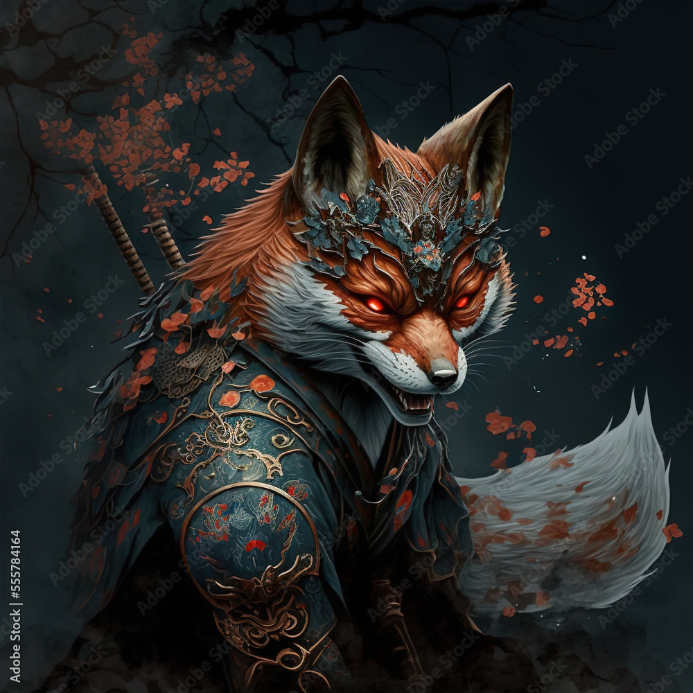 red fox samurai chinese Stock Illustration | Adobe Stock