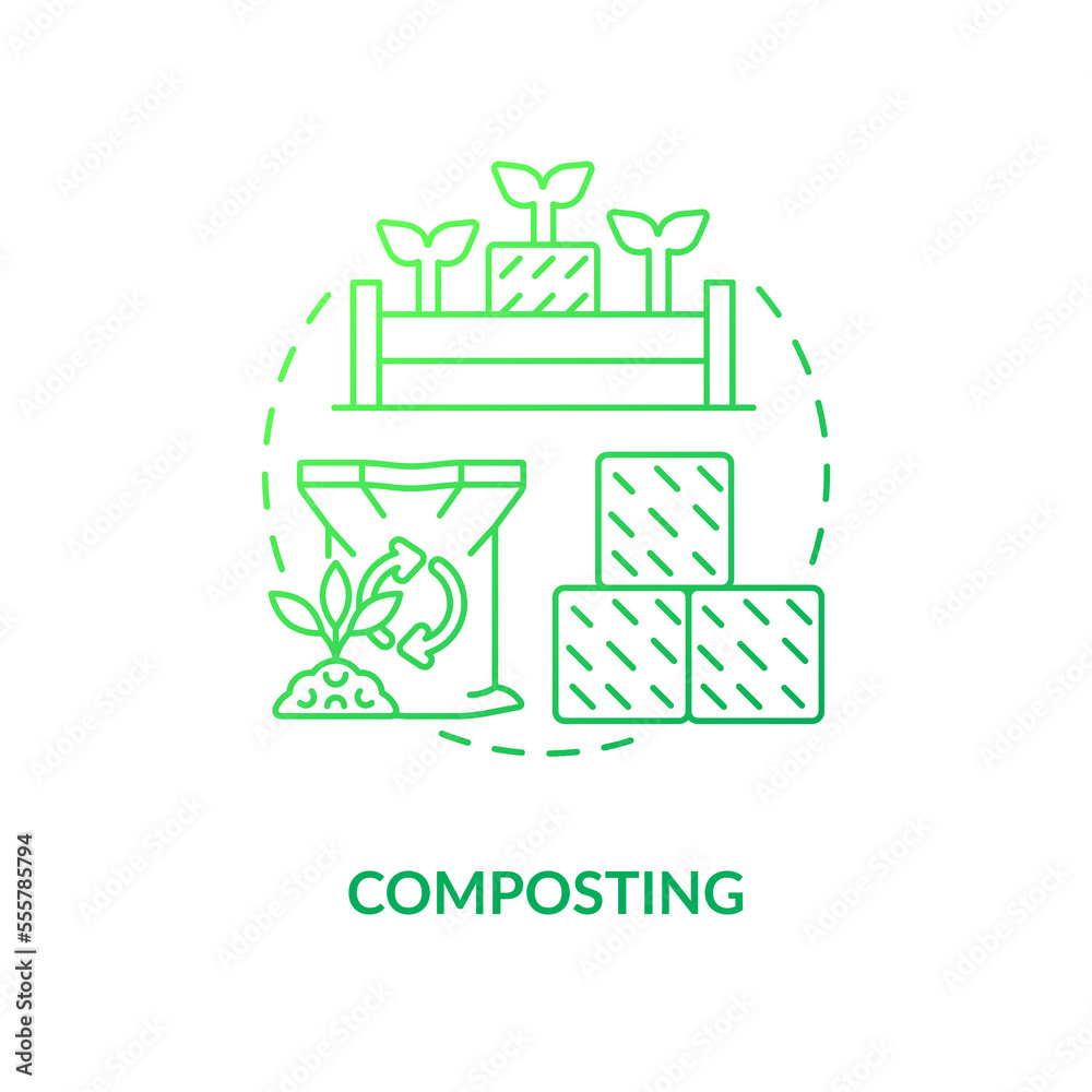 Composting green gradient concept icon. Organic waste. Regenerative ...