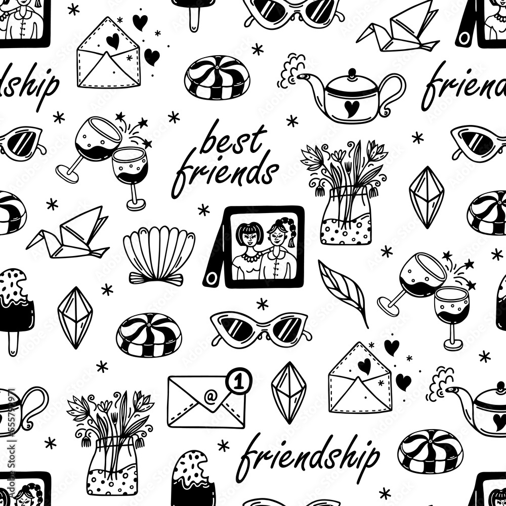 Friendship seamless vector pattern. Friends, colleagues, team. Symbols ...