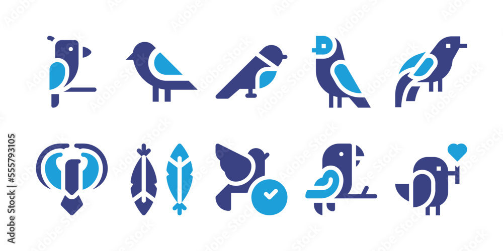 Bird icon set. Duotone color. Vector illustration. Containing bird ...