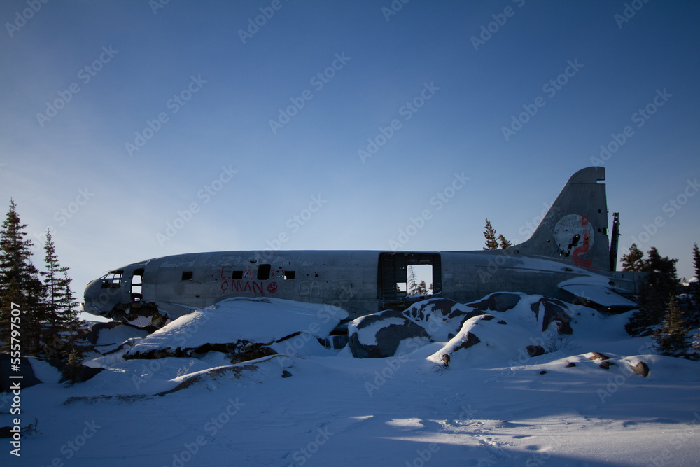 Miss Piggy Plane wreck in Churchill, Manitoba with blue background in ...
