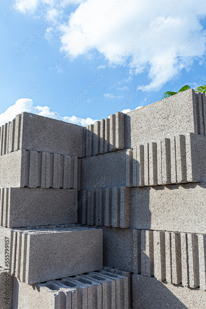 Texture of cinder blocks. Stacked cinder blocks as a background for ...