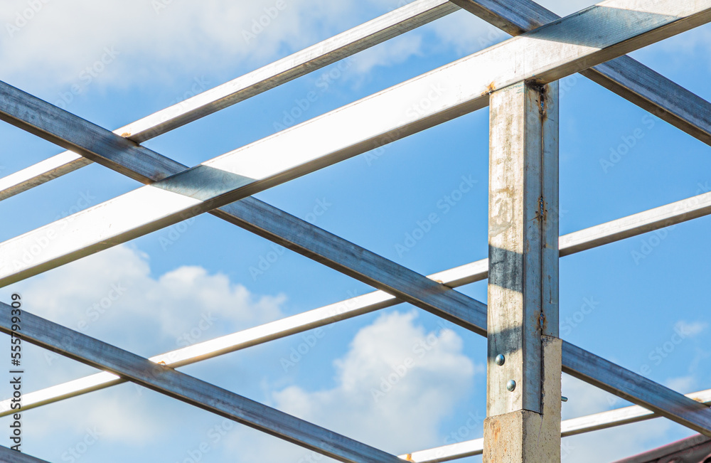 Steel structure for building construction on sky background Stock Photo ...