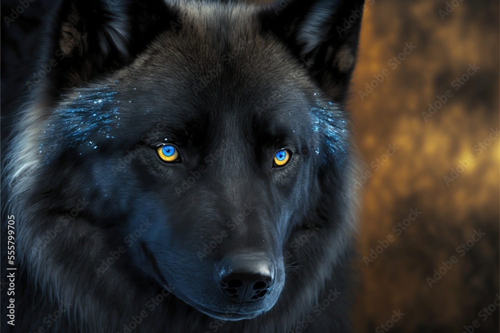 Black wolf with blue eyes, beautiful wild animal Stock Illustration ...