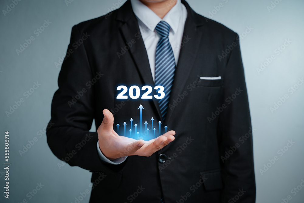 Goals, plans and vision for the new year 2023. Businessman drawing ...