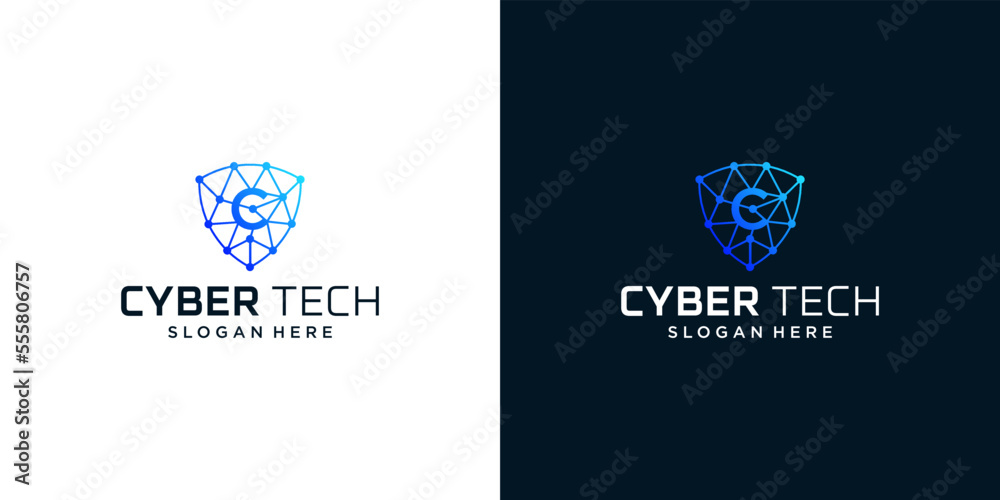Cyber tech logo design template with initial letter C graphic design ...