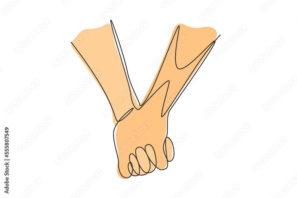 Continuous one line drawing two hands holding each other. Sign or ...