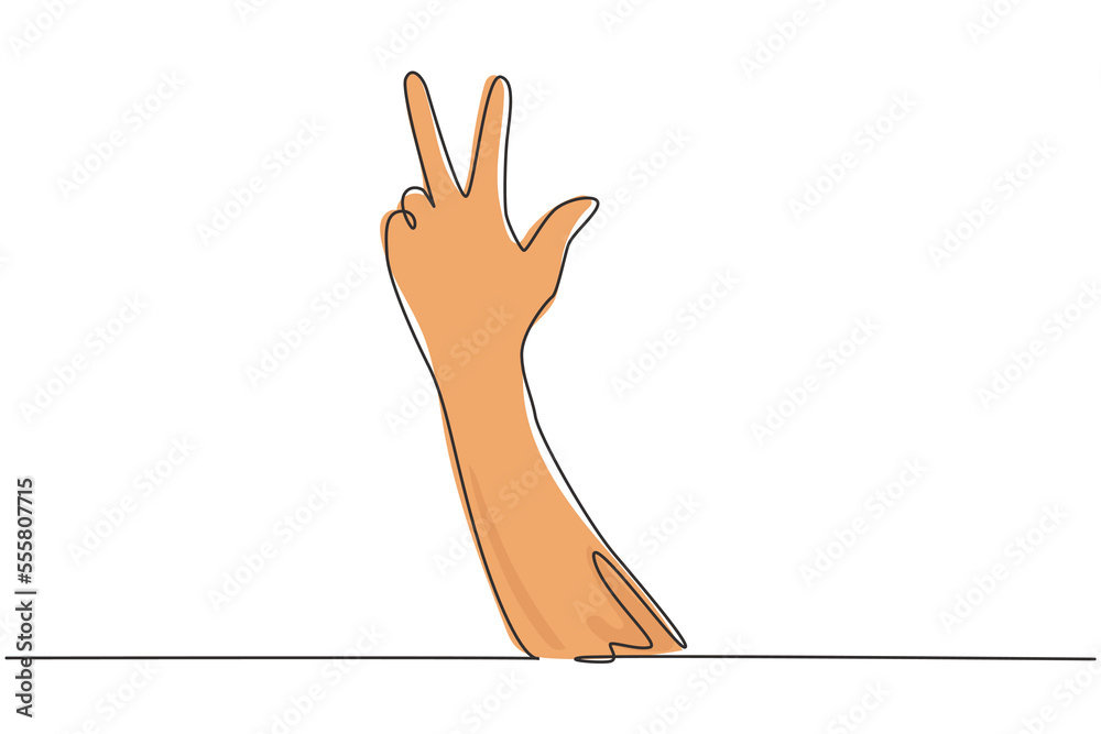 Single continuous line drawing counting hand sign. Number three hand ...