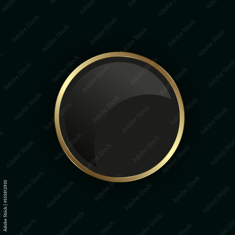 A golden button on dark background, gold banner, use for premium circle ...