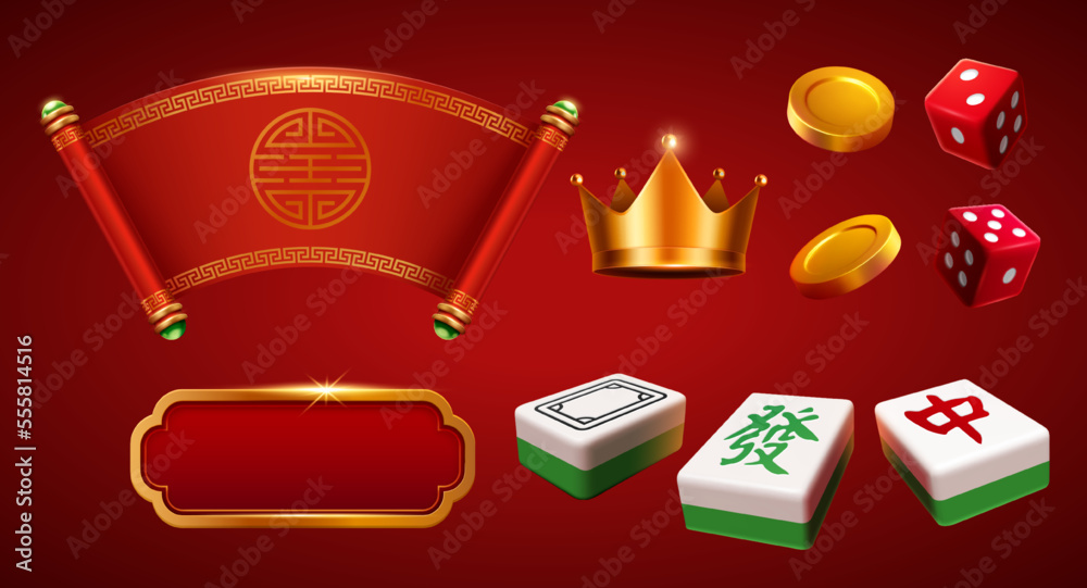 3D CNY mahjong game element set Stock Vector | Adobe Stock