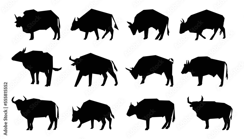 Isolated bull animal design. Set bull silhouette of standing in ...