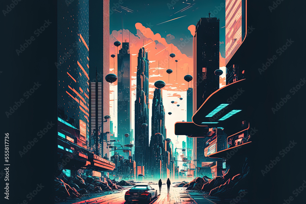 raster representation of a contemporary city cyberpunk structures ...