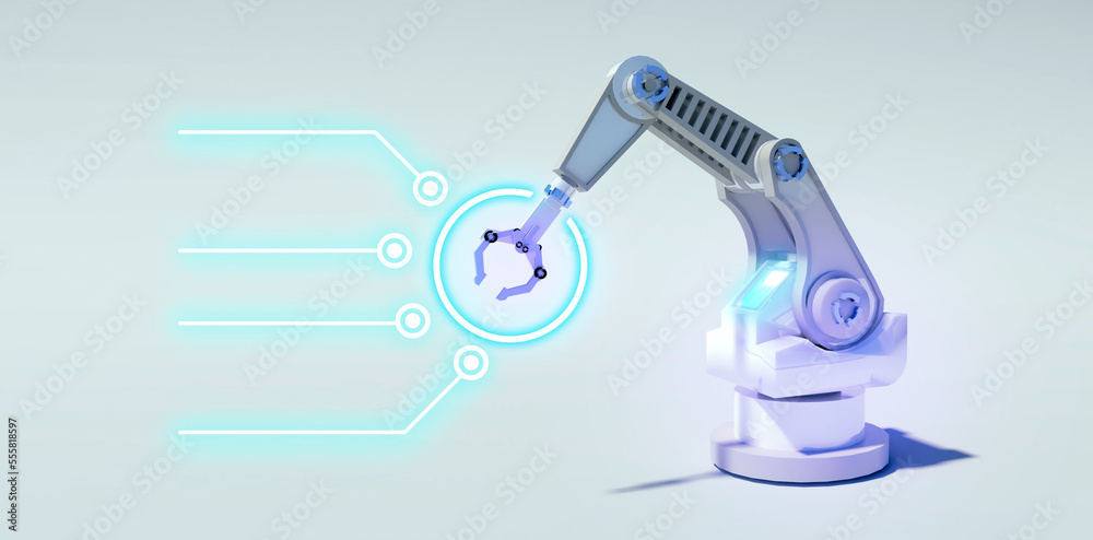 Ai Robot Arm And Information Callout 3d Rendering In Light Background For Intelligence Content