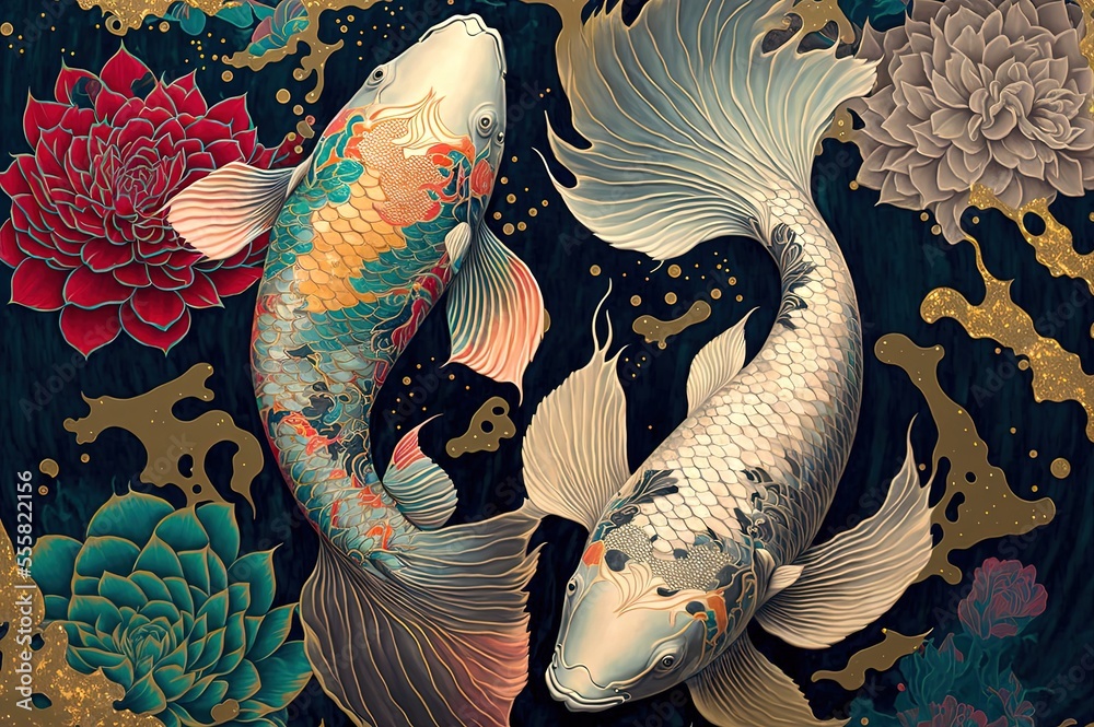 lucky koi fish, 2023 chinese new year and spring festival, poster and ...