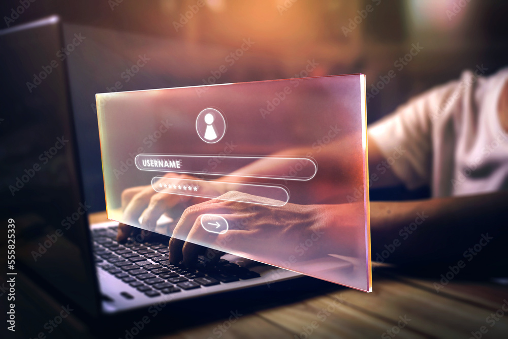 Concept of cyber security, user type login, and password, keeping user ...