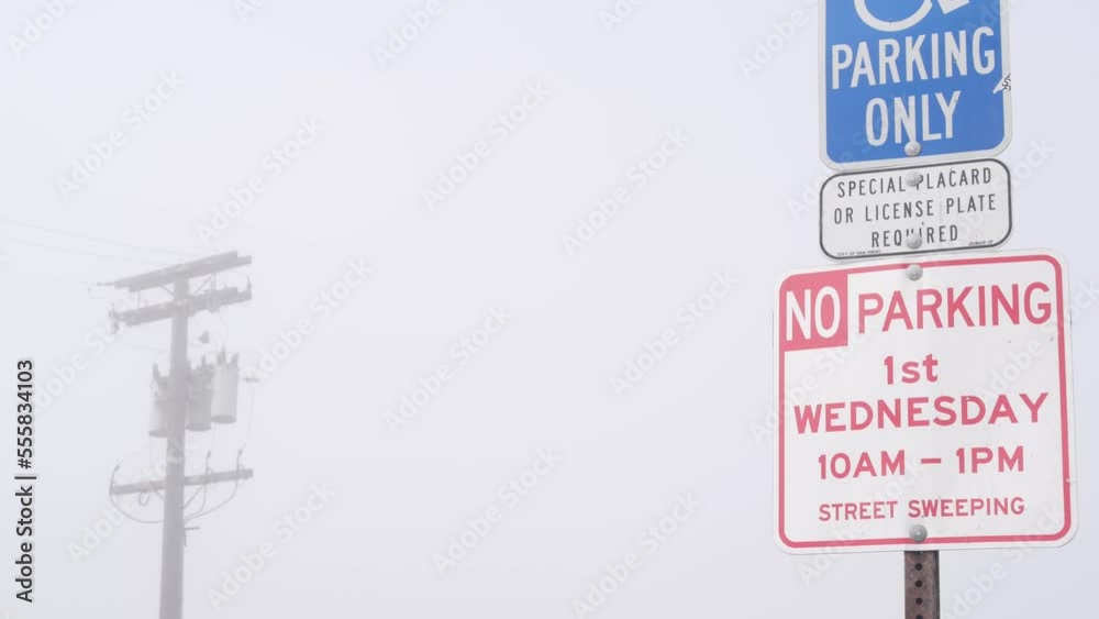 No parking road sign, street sweeping signage, California city, USA ...
