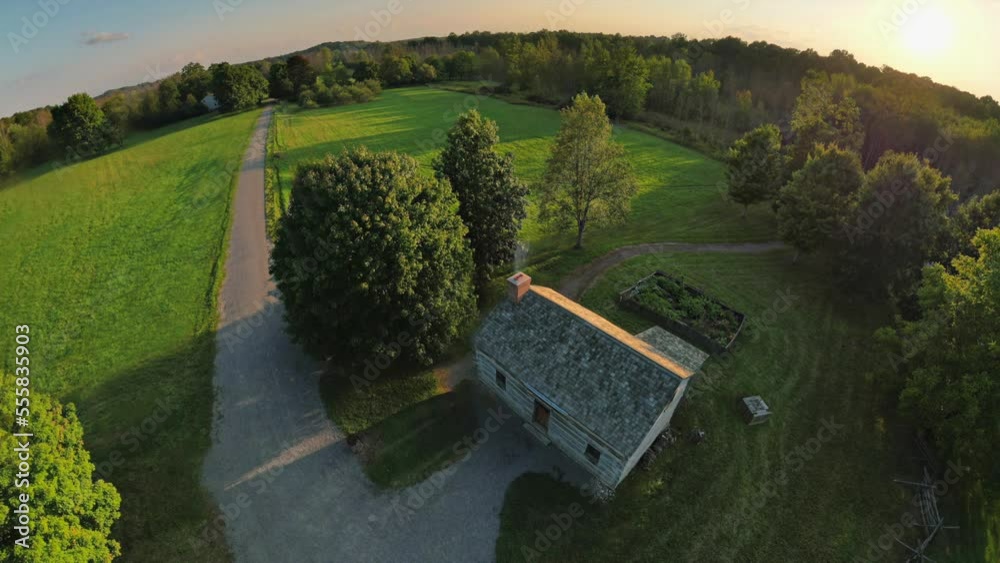 Drone 360 degree view Panning from the Joseph Smith Log Cabin and frame ...