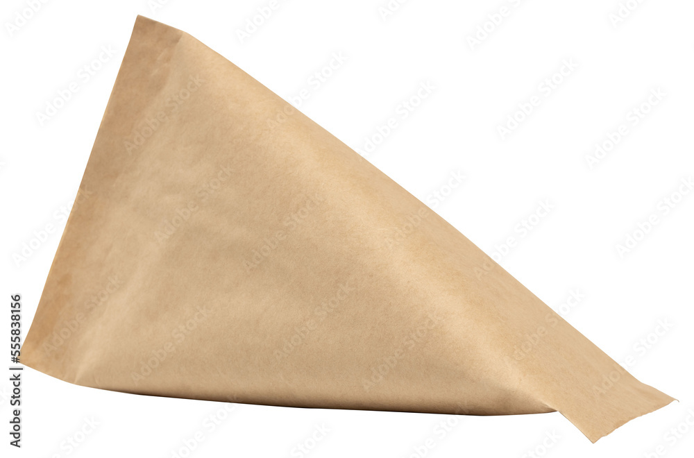 triangular craft paper bag photo isolate. mockup original eco packaging ...