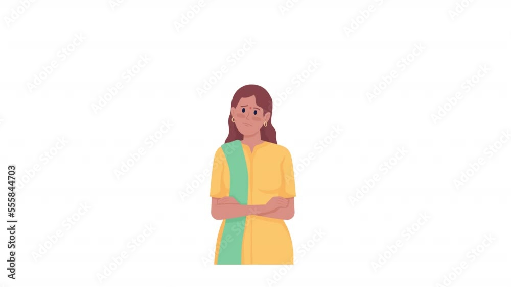 Animated hesitated lady. Confusing woman. Thinking lady. Full body flat ...