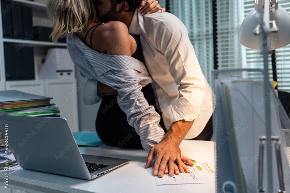 Caucasian Businessman And Woman Foreplay And Making Love In The Office