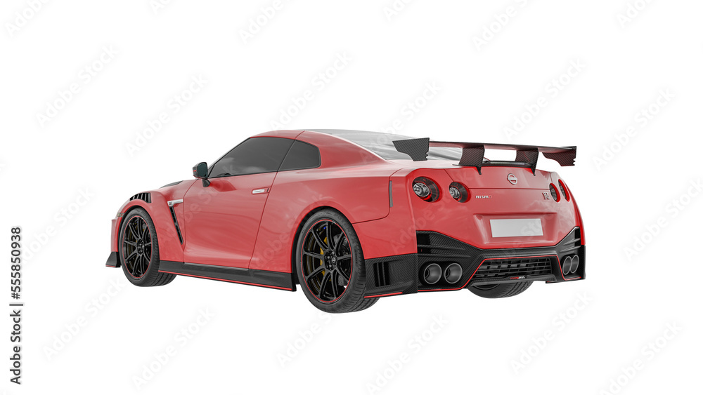 Nissan gtr NISMO on white, 3d rendering of red Nissan ONG transparent ...