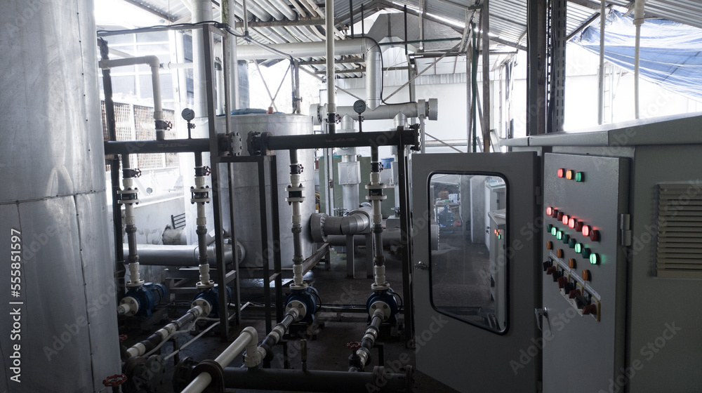 Water boiler and cold pipe line on the chiller machine industry.Water ...