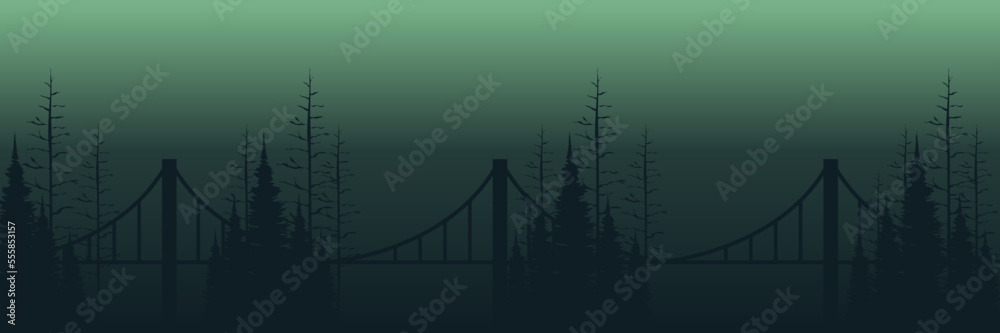Pine tree and bridge silhouette flat design vector illustration good ...