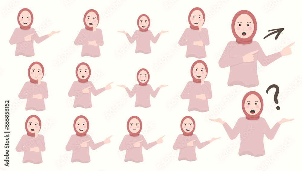 Young girl in a cartoon style experiences different emotions and poses ...