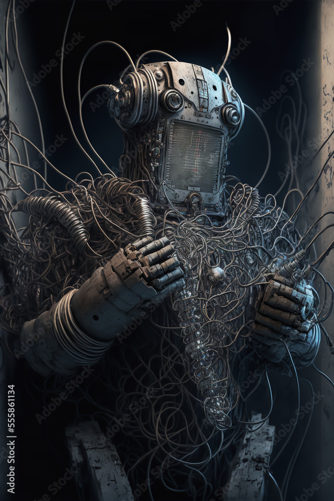 Old robot cyborg generation ready to be demolished Stock Illustration ...