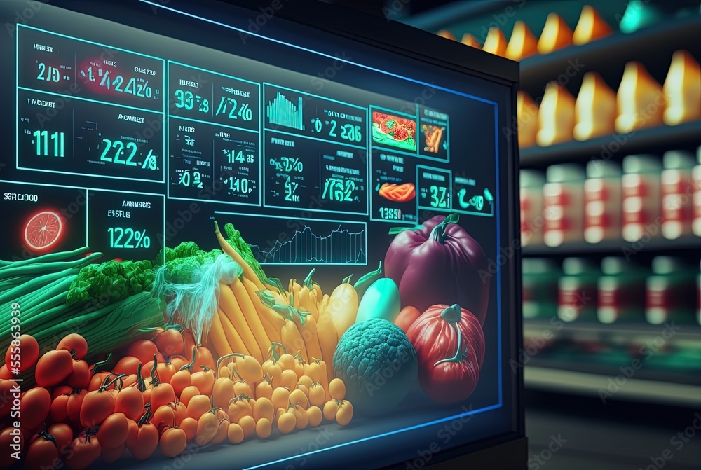 illustration of cyber interface in supermarket , machine, idea for ...