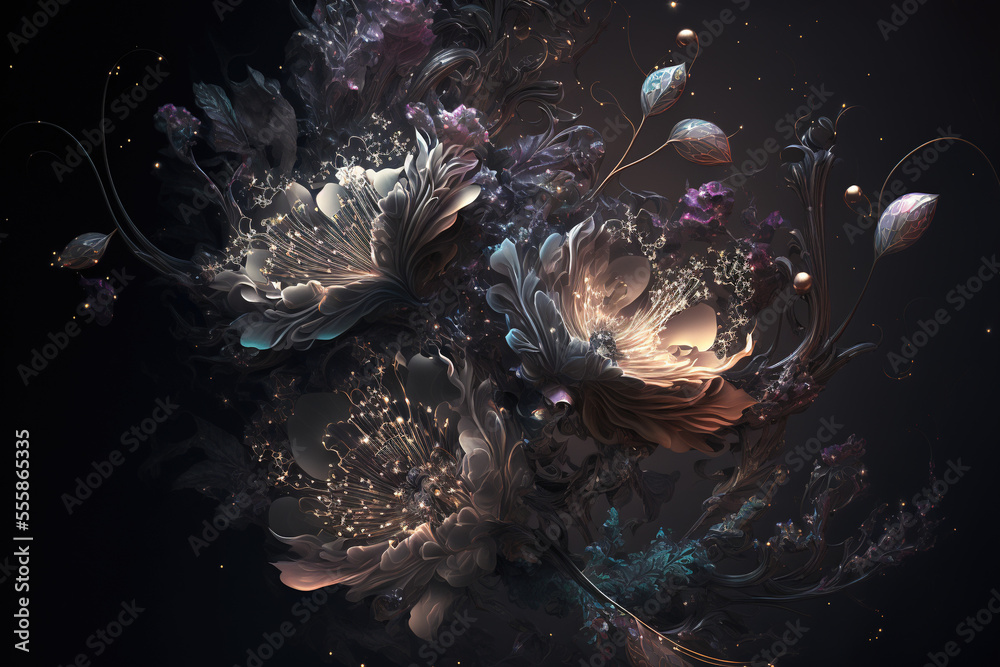 Flowers on dark background. Abstract floral design for prints ...