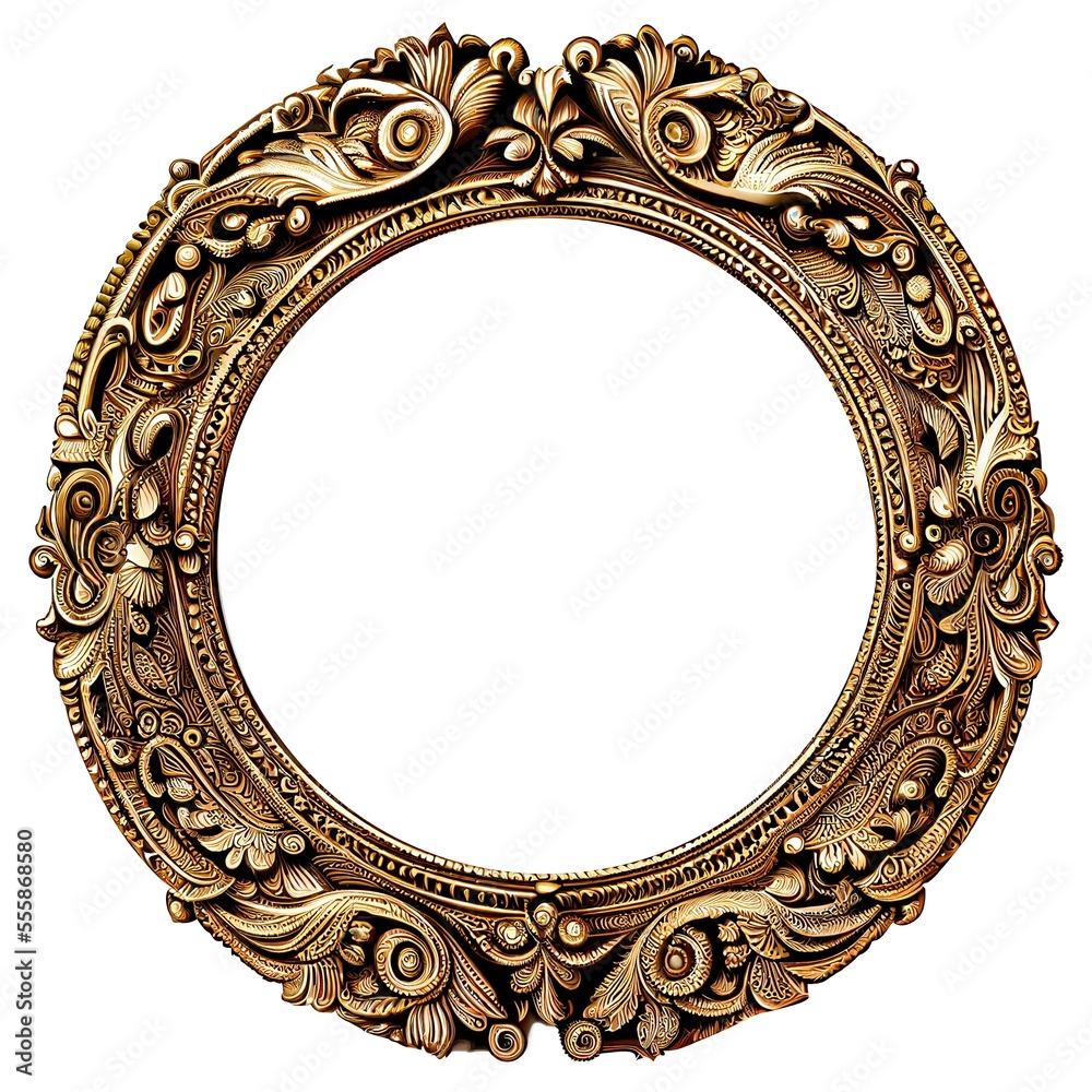 Golden round picture frame isolated on white background. generative art ...