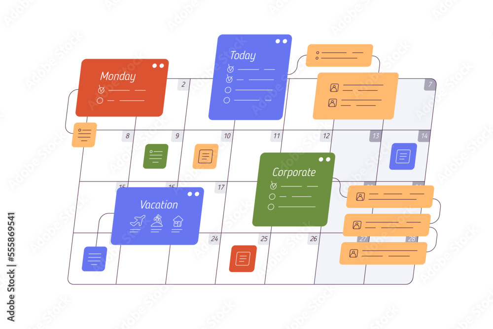 Daily plan in month calendar. Schedule concept, planner table with ...