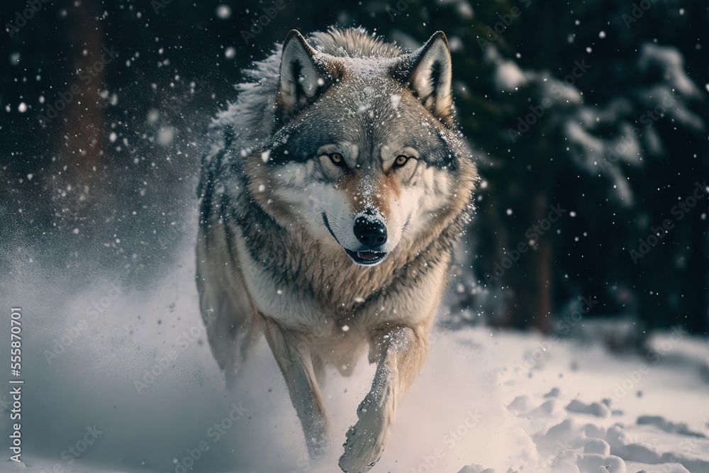 Wolf Running At Night