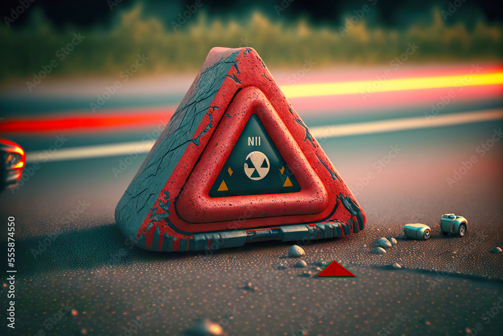 Emergency stop sign installed on road in front of car accident Stock ...