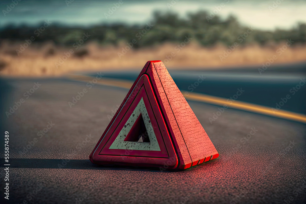 Emergency stop sign installed on road in front of car accident Stock ...