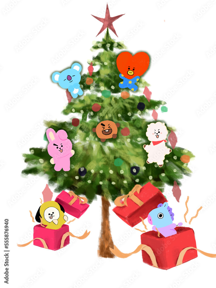 christmas tree and gifts for army hand-drawn, download and print or ...