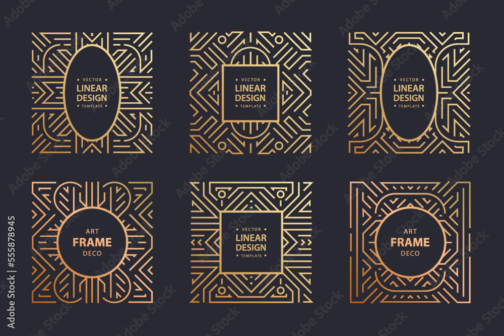 Vector set of luxury line cover templates, frames, square line art deco ...