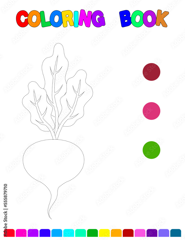 Coloring book with a beet.Coloring page for kids.Educational games for ...