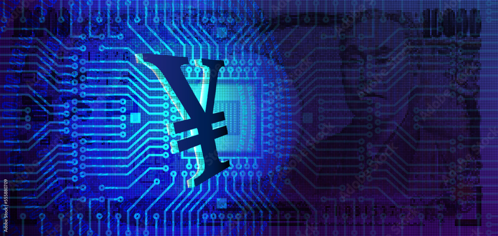 Vector 3D digital Japanese yen on the background of a pixelated ten ...