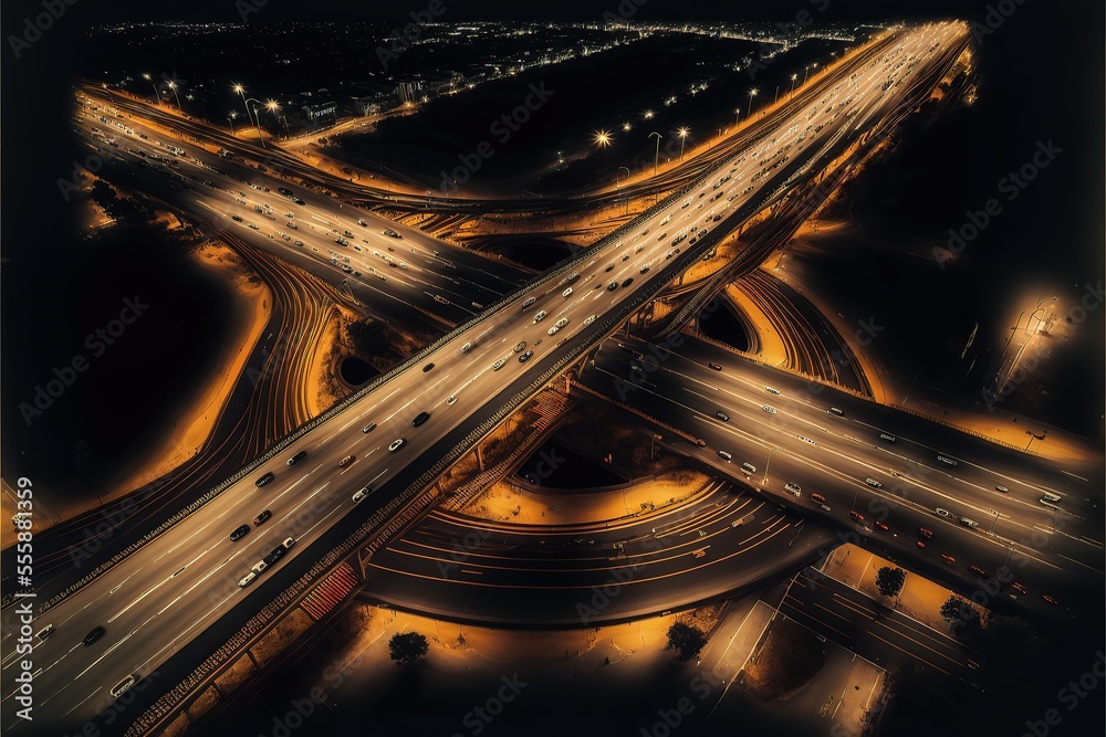 Night photograph of complicated intersecting highway. stock photoRoad ...