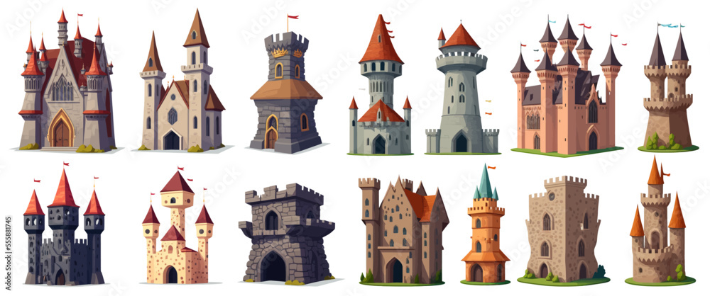 Medieval castle flat vector illustration. Cartoon fairytale fortress ...