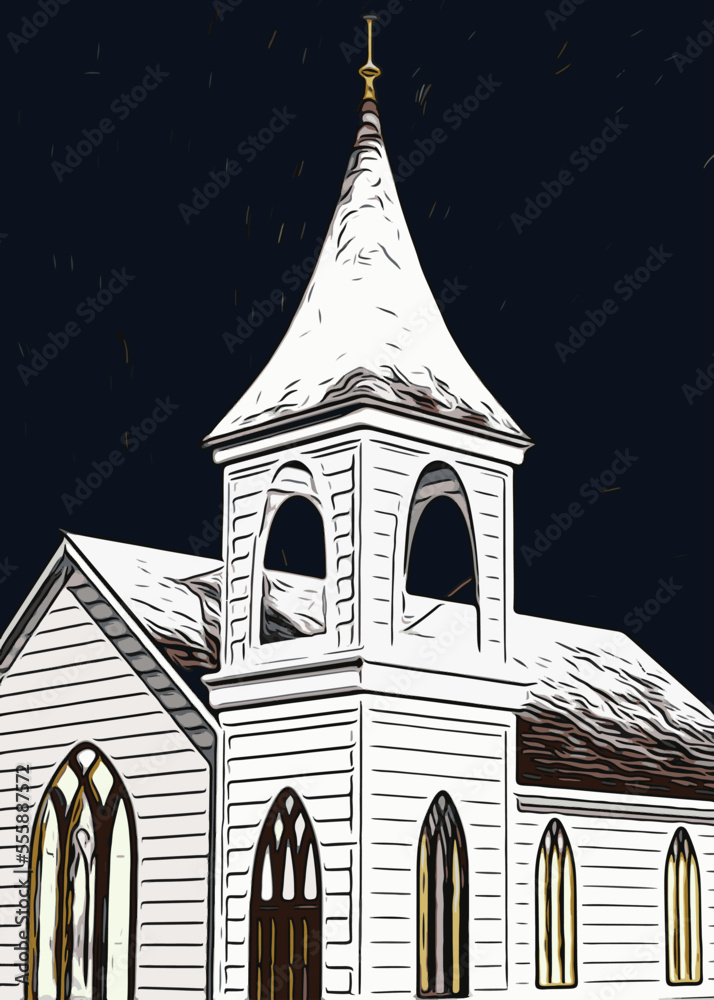 Vector flat contemporary church and park with cityscape and suburb ...