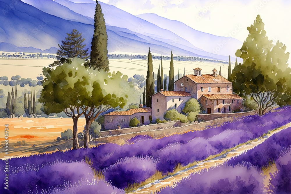 watercolor painting created by hand of a stunning Italian landscape ...