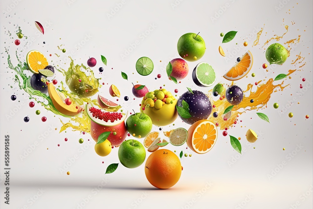 "Vibrant AI Generated Fruit Splash Illustration for Your Food and ...