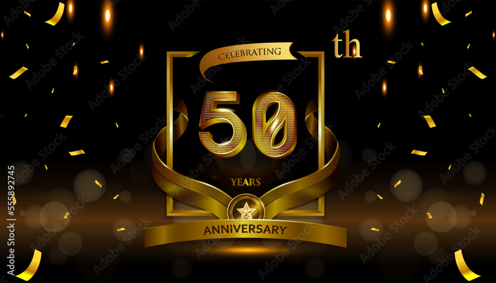 Stockvector 50th golden anniversary logo with gold ring and golden ...
