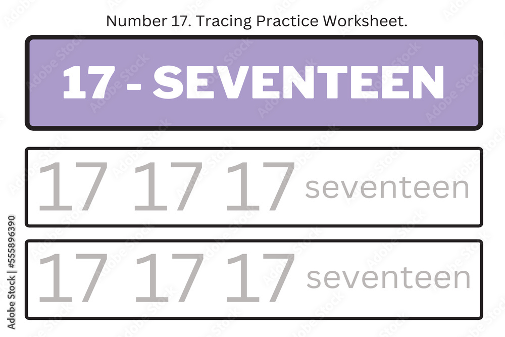 Numbers 17. Tracing Worksheet for kids. Preschool worksheet, practicing ...